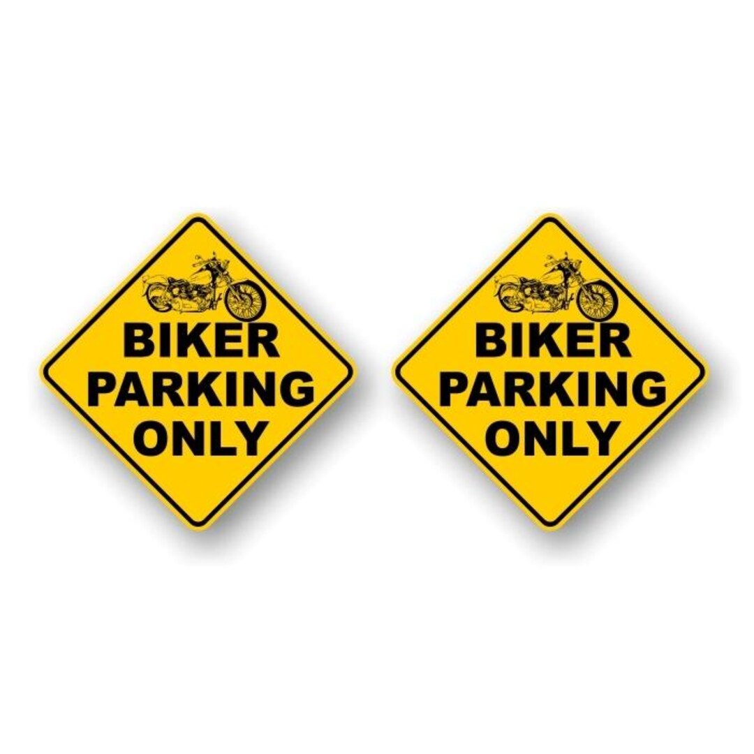 BIKER Parking Only Decals Yellow Diamond Warning Triangle Car Garage ...