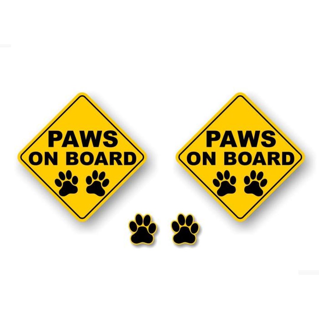 2 PAWS on Board Decals With 2 Paw Prints Yellow Diamond Warning Car ...