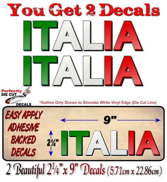 2 ITALIA Italy Flag Lettering 9'' Decals Beautiful Italian Design ...