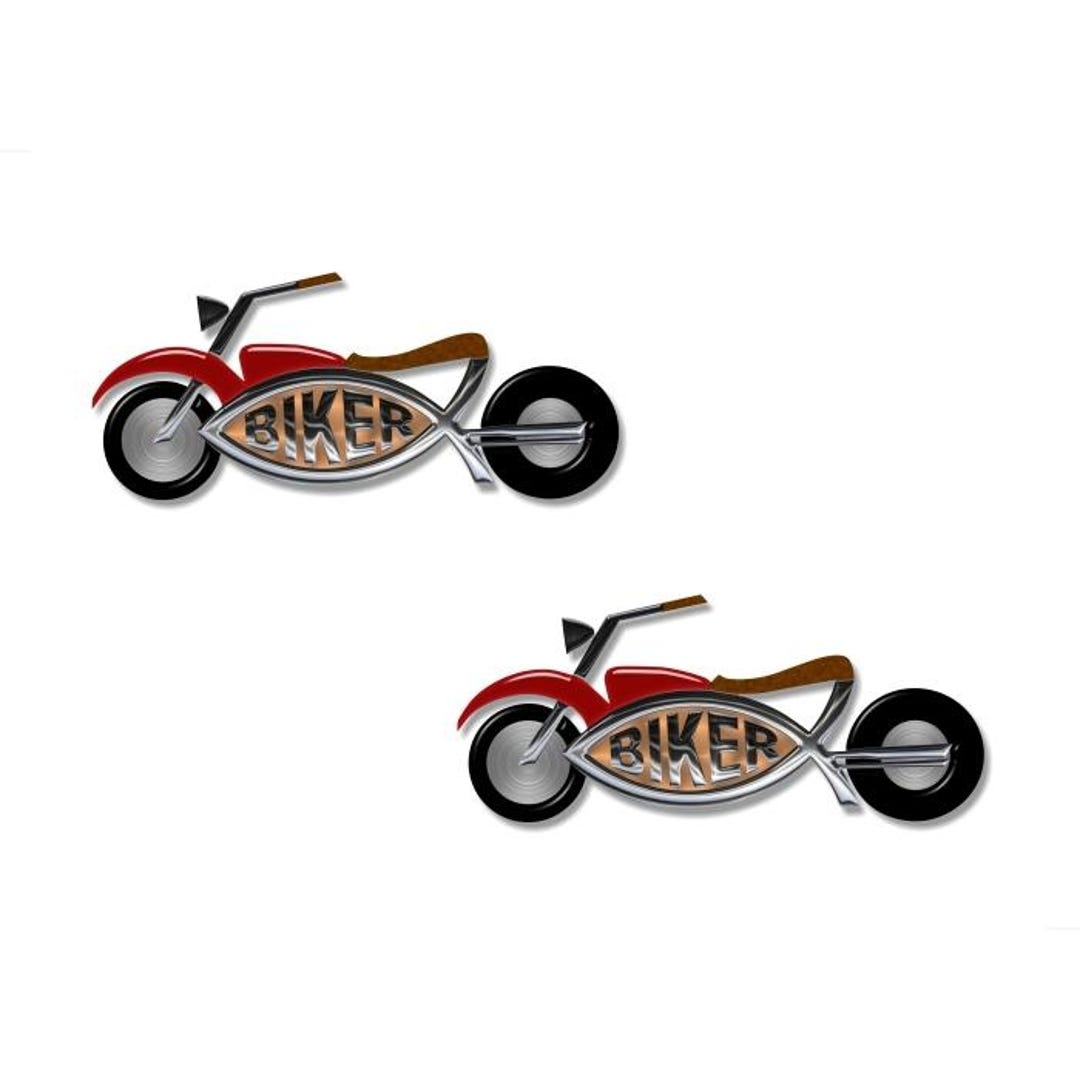 2 Biker Fish 7" Vinyl Decal Ride Safe Watch Over Me Jesus Fish ...