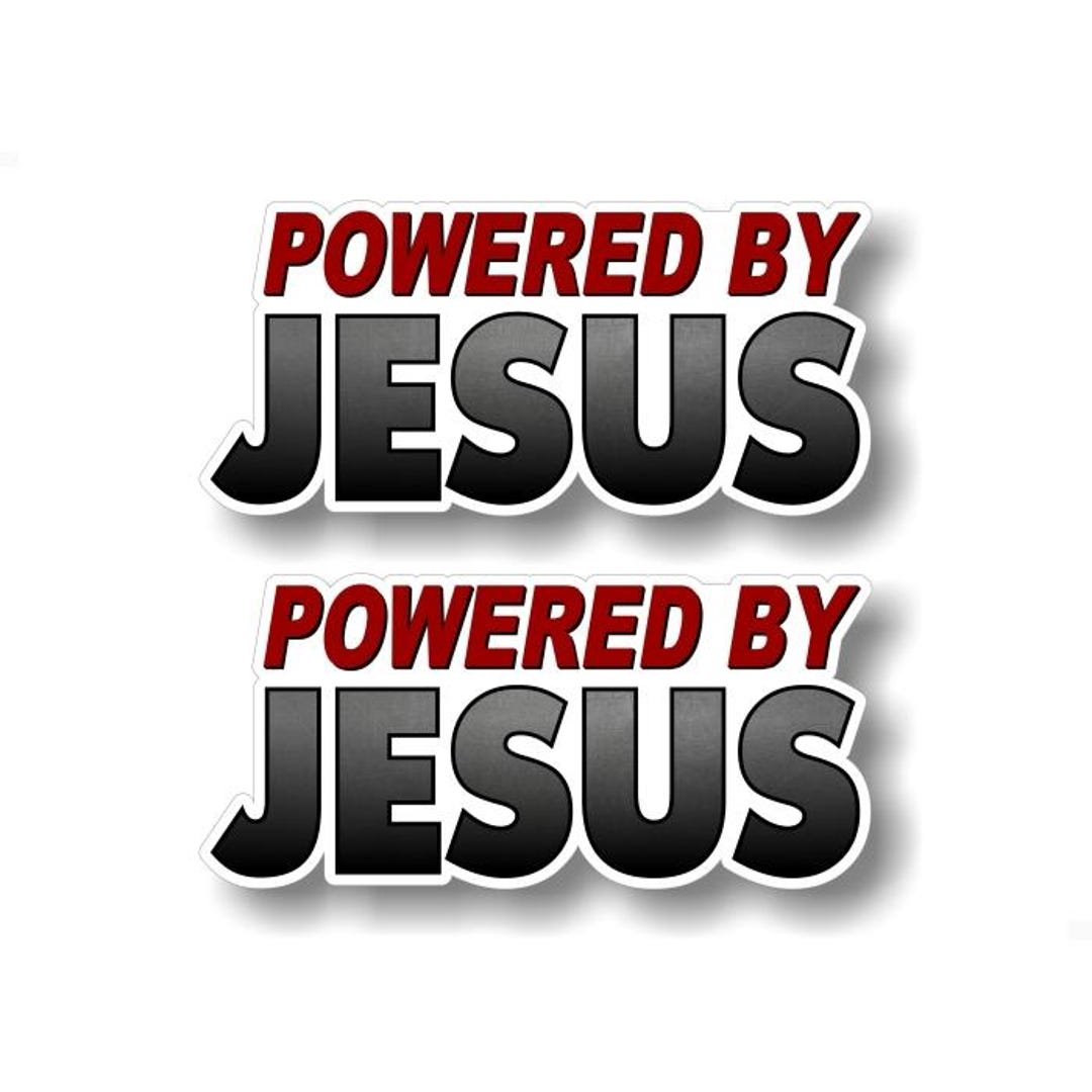 2 Powered by JESUS 8" Decals Inspirational Belief Jesus Faith Christian ...