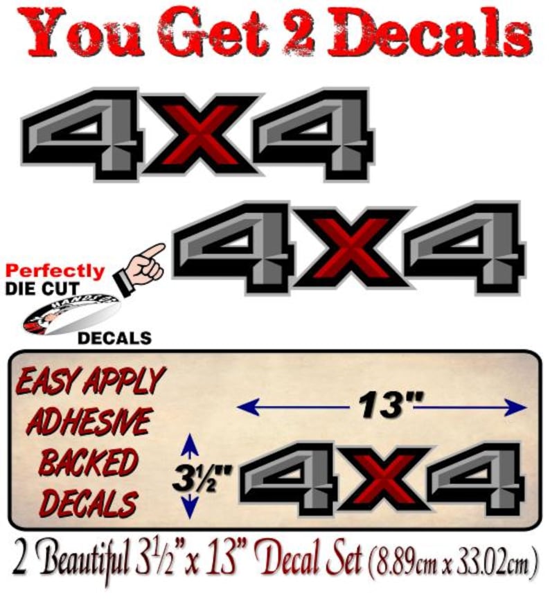 2- 4x4 Beveled 13'' Print Decals for Pickup Highboy Truck off Road ...