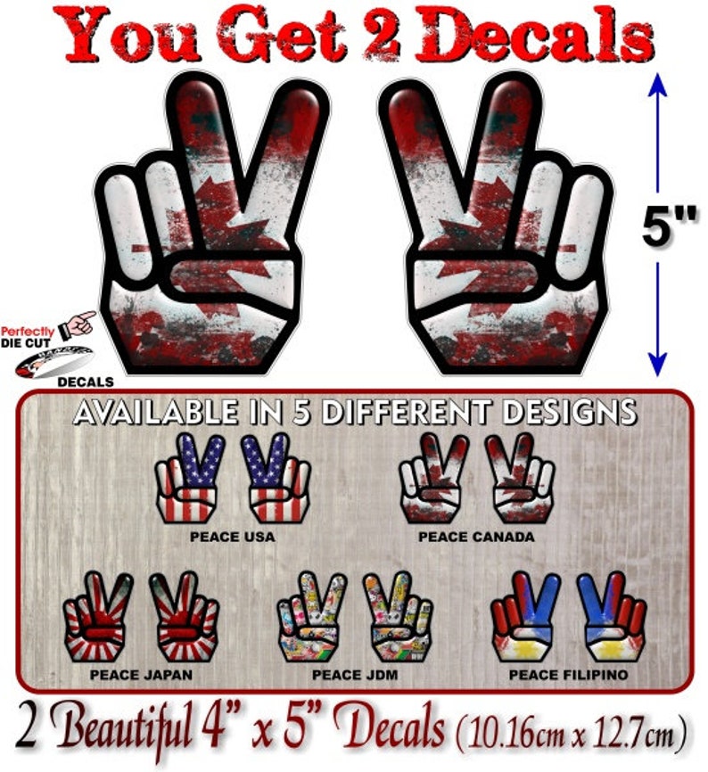 2 Peace CANADA 5" Vinyl Decals Peace Sign Canadian Flag Stickers Symbol ...