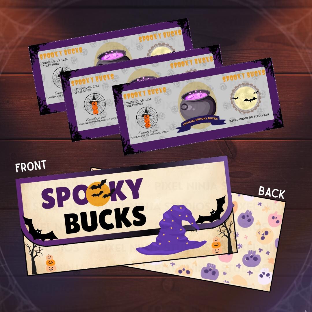 Spooky Bucks Play Money & Envelope, Halloween Money Holder Design ...