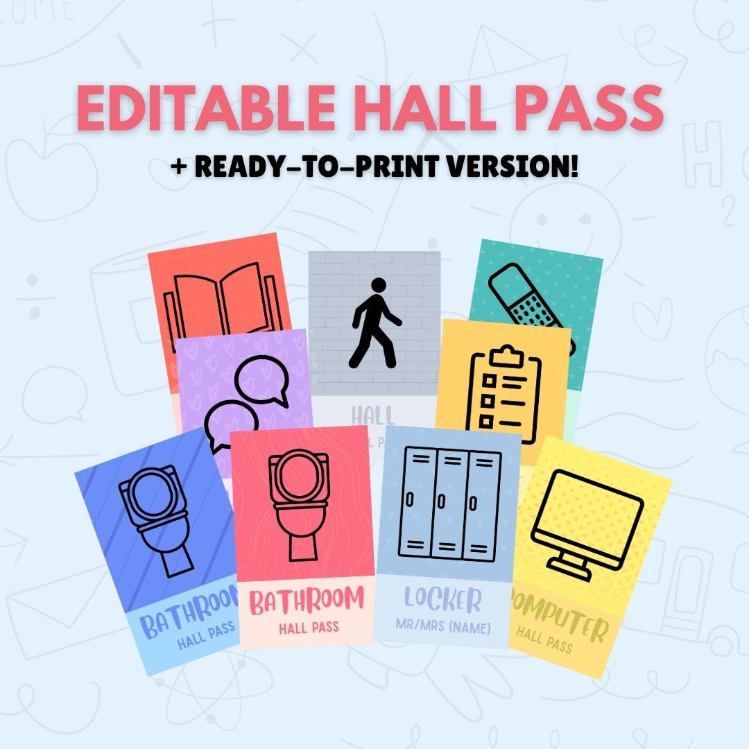 Editable Classroom Hall Pass Template, Teacher Resource (canva, Instant ...
