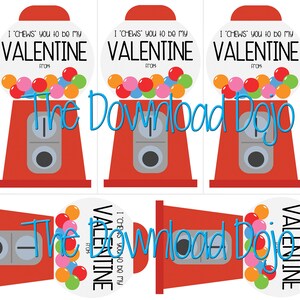 Gumball Valentine, Kids Valentines, Valentines Day Gift Tags, Instant ...