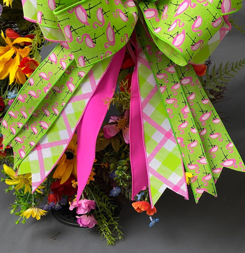 3 Flamingo Bows Blue Green Cream Lantern Swag Topper Bow | Etsy