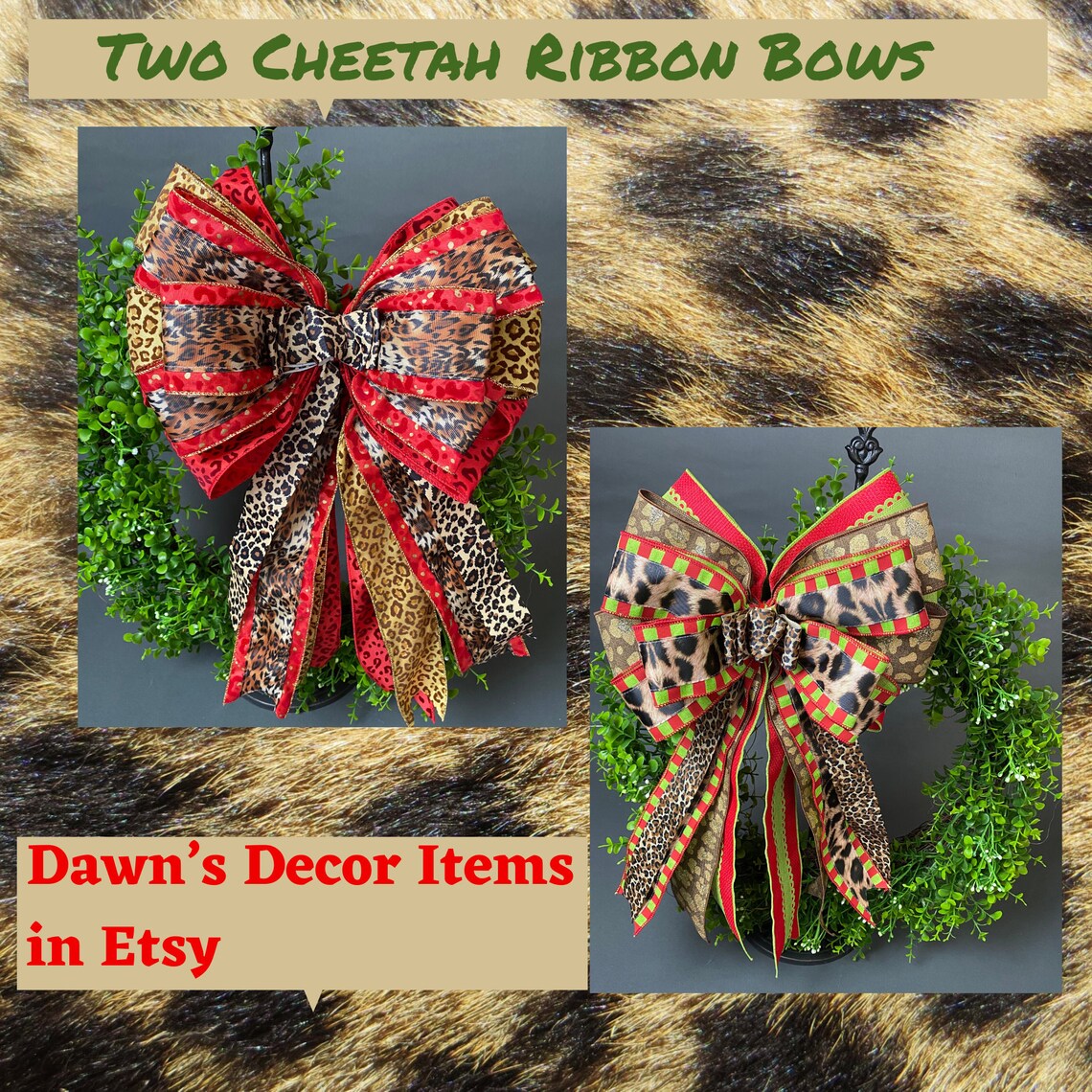 2 Cheetah Bows Different Colors and Ribbons Lantern Swag - Etsy