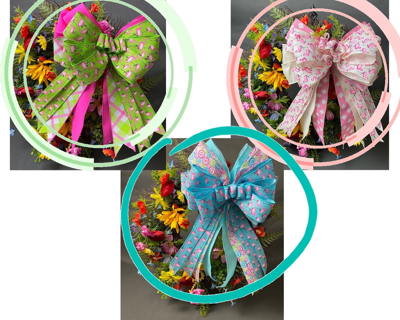 3 Flamingo Bows Blue Green Cream Lantern Swag Topper Bow | Etsy