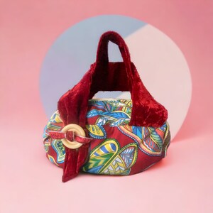 Red Velvet With Matching Upholstery Fabric Handbag, Colorful Fabric ...