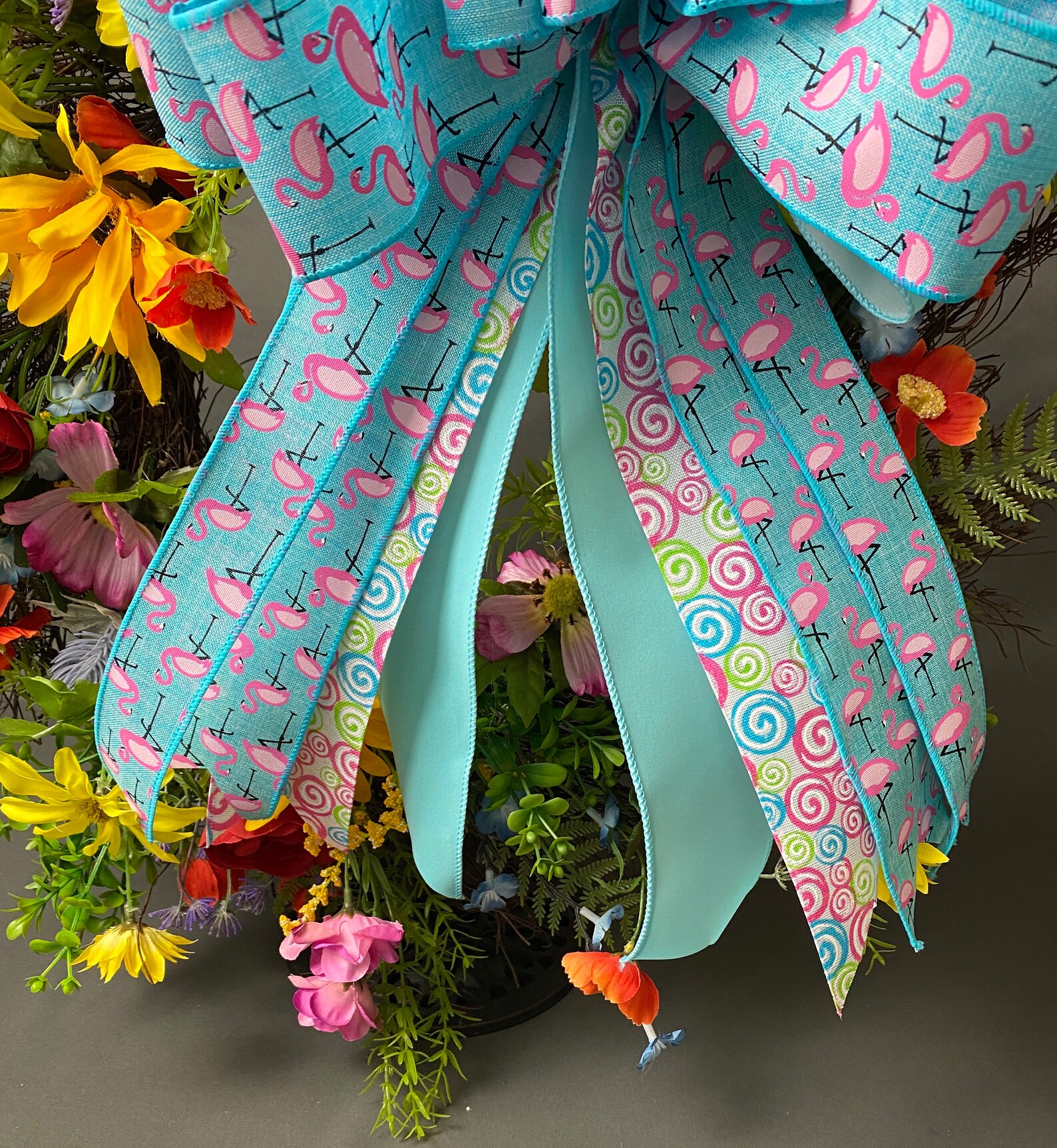 3 Flamingo Bows Blue Green Cream Lantern Swag Topper Bow | Etsy