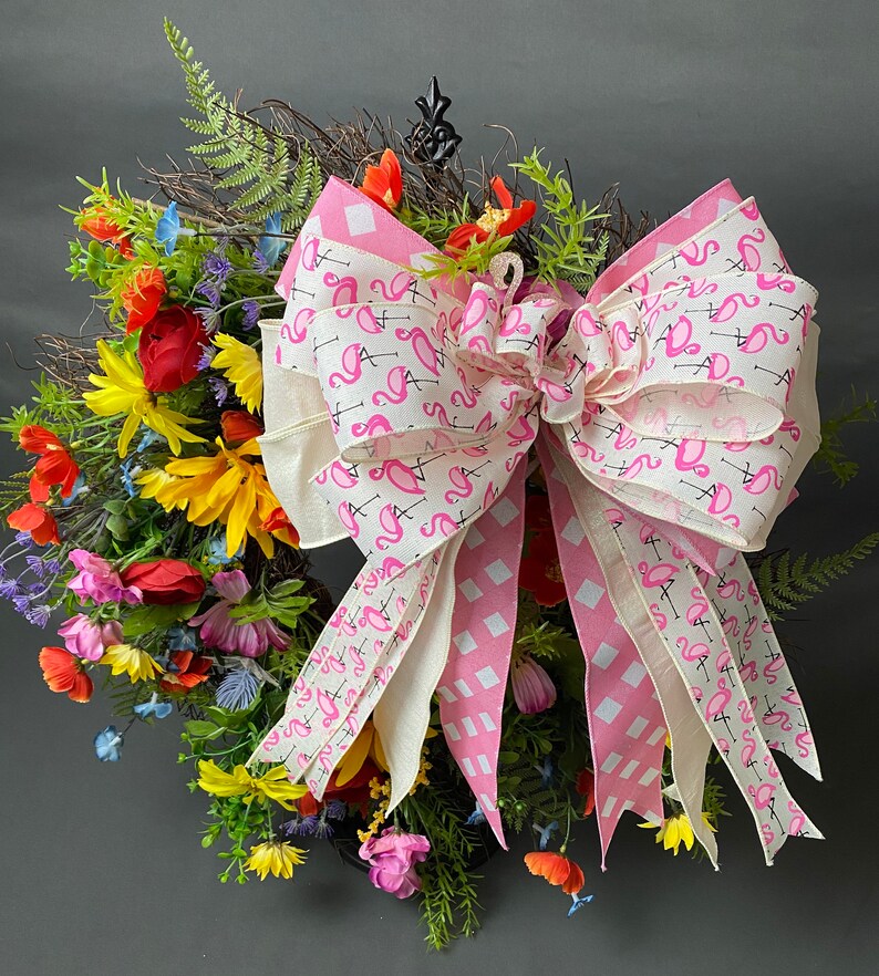 3 Flamingo Bows Blue Green Cream Lantern Swag Topper Bow | Etsy