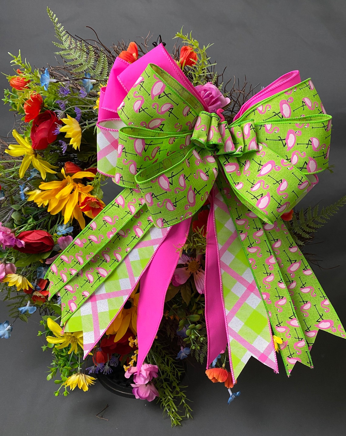 3 Flamingo Bows Blue Green Cream Lantern Swag Topper Bow | Etsy