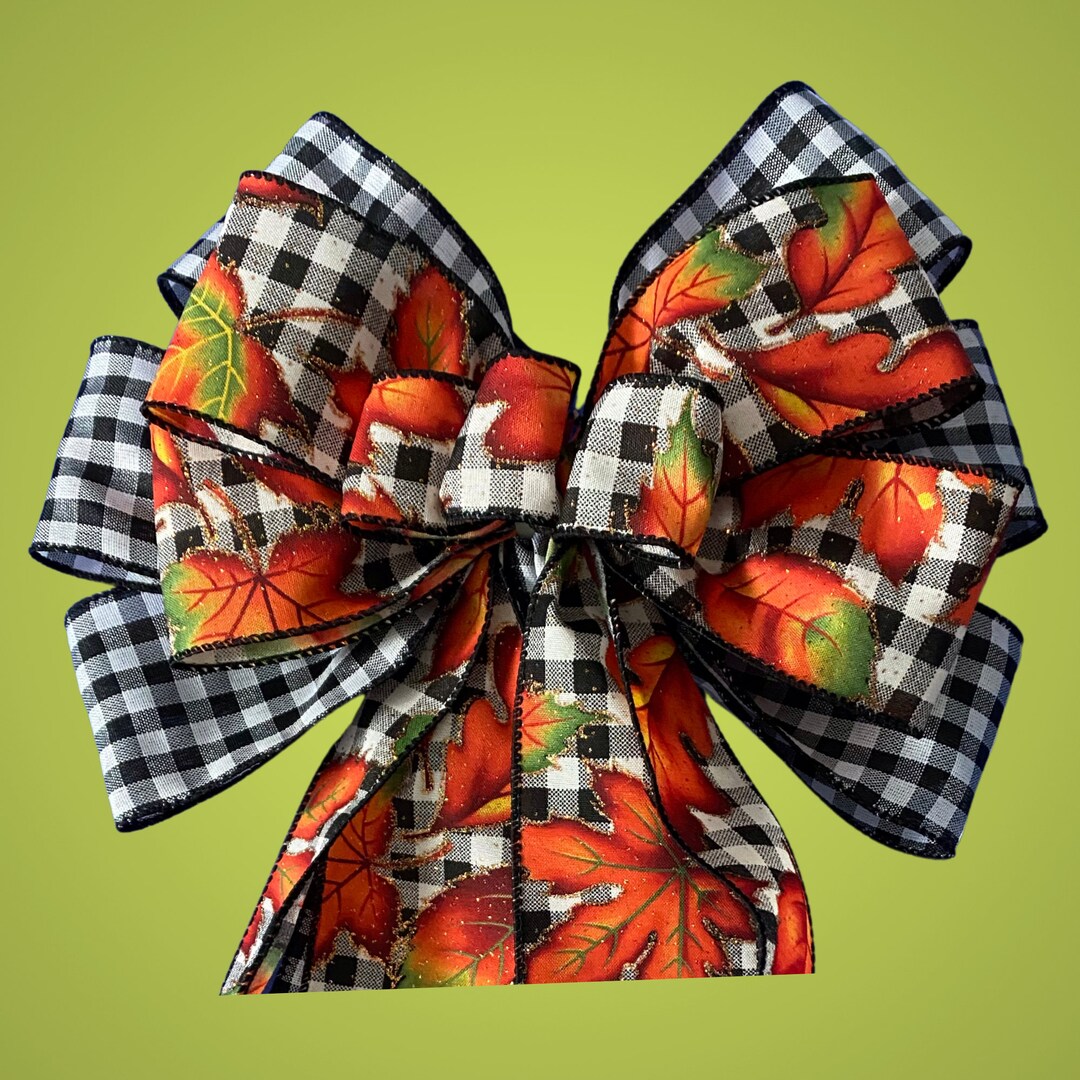 Autumn, Fall Leaves With Black and White Checkered Ribbon Bow for Gift ...