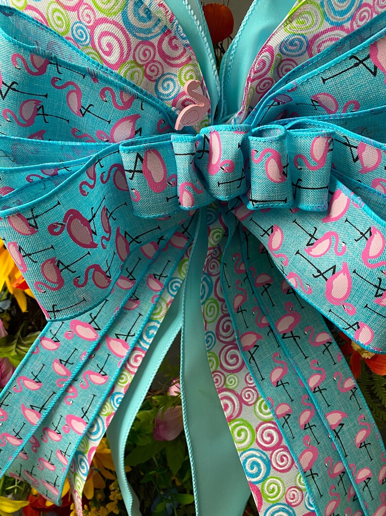 3 Flamingo Bows Blue Green Cream Lantern Swag Topper Bow | Etsy