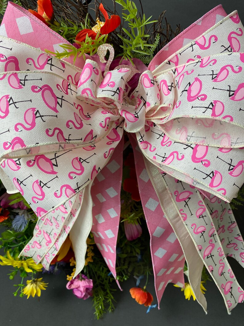 3 Flamingo Bows Blue Green Cream Lantern Swag Topper Bow | Etsy