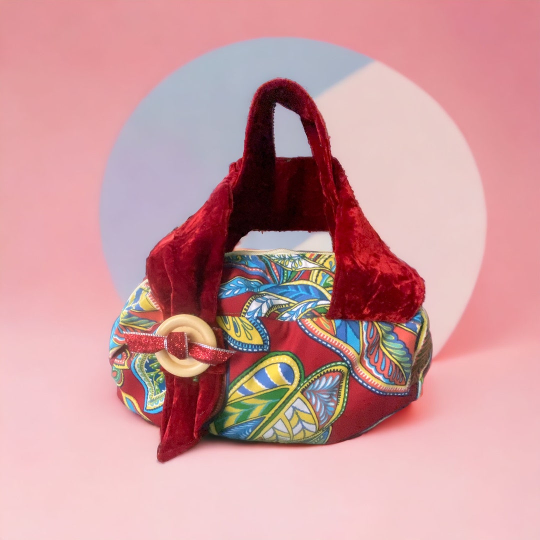 Red Velvet With Matching Upholstery Fabric Handbag, Colorful Fabric ...