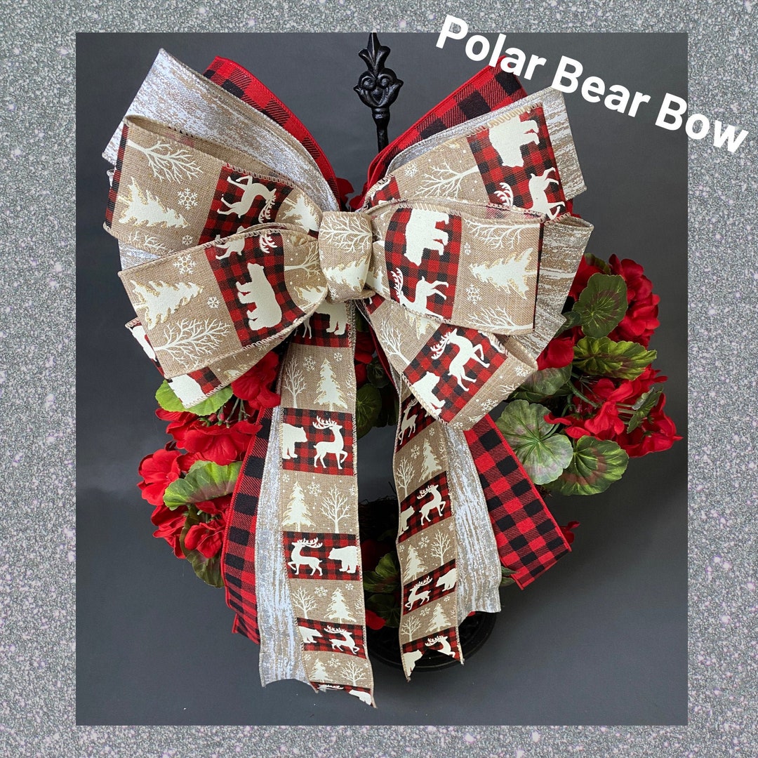 Polar Bear Bow, Winter Bow, Tree Topper, Lantern Swag, Wreath Bow ...