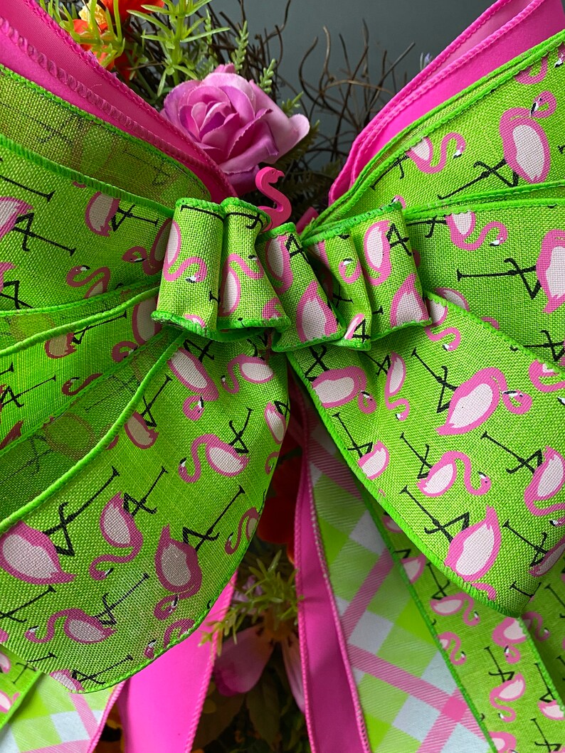 3 Flamingo Bows Blue Green Cream Lantern Swag Topper Bow | Etsy