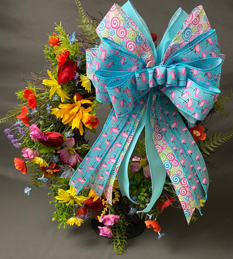 3 Flamingo Bows Blue Green Cream Lantern Swag Topper Bow | Etsy