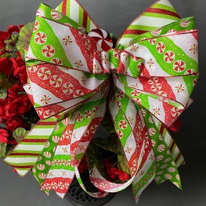 Peppermint Bow, Wreath Bow, Lantern Swag, Green and Red, 4 Ribbons ...