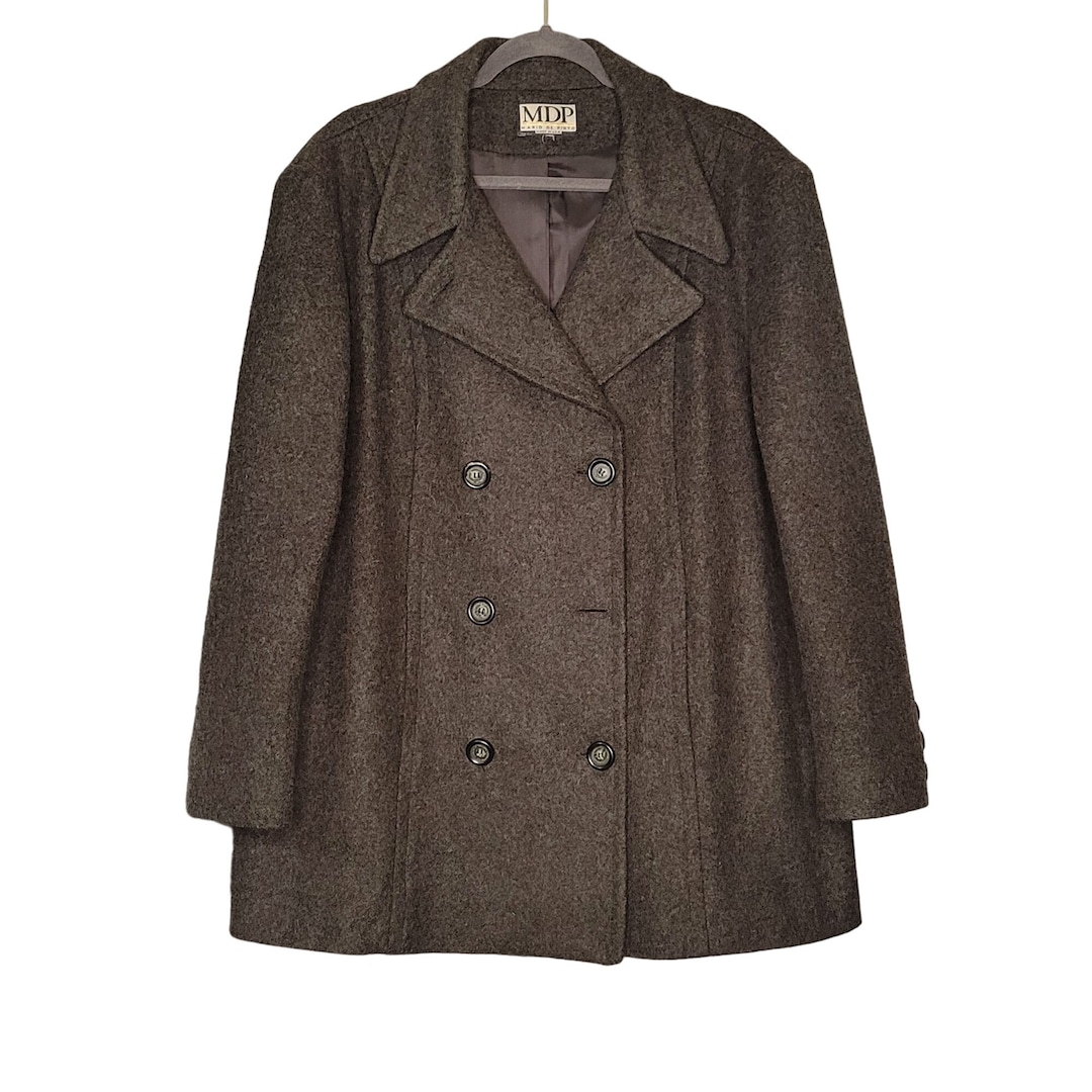 Vintage 1980's 80's Mario De Pinto Wool Blend Coat Gray Double Breasted ...
