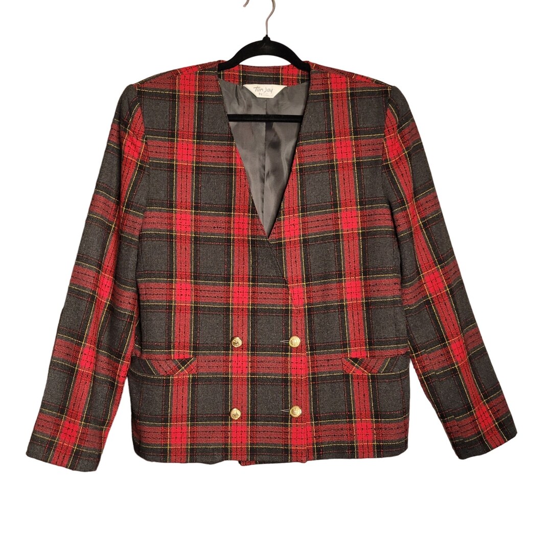 Vintage Women's Old Money Preppy Academia Double Breasted Plaid Blazer ...