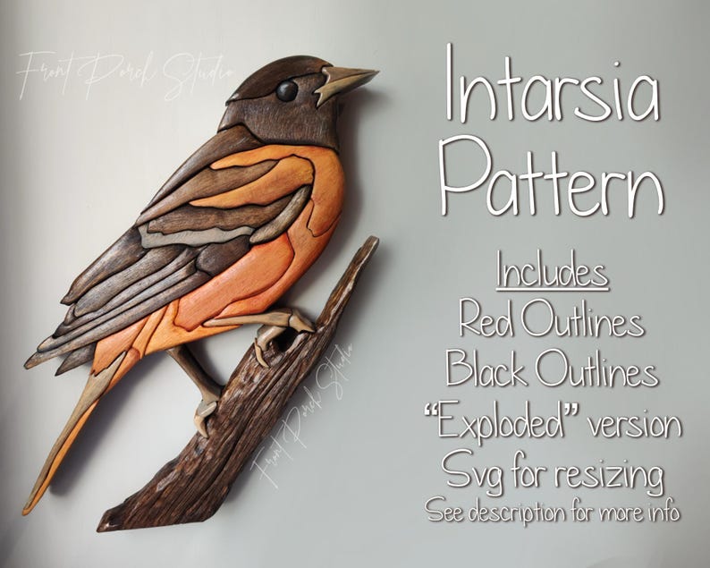 Intarsia Pattern, Oriole Bird, 37pc, Digital Download, PDF SVG ...