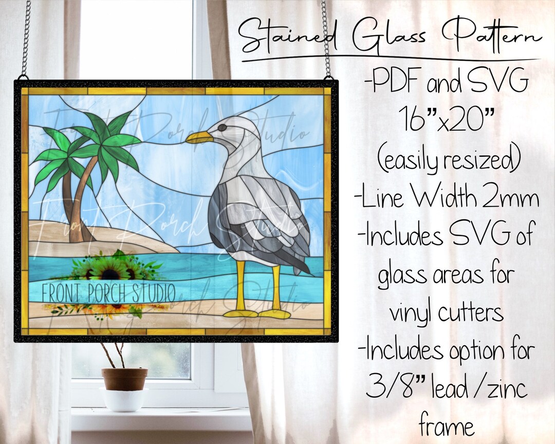 Stained Glass Pattern, Seagull on Beach, Digital Download, PDF SVG - Etsy