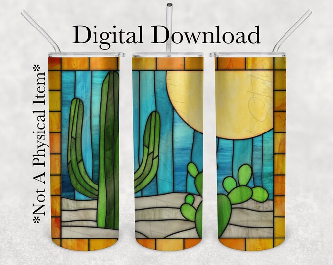 Cactus Desert Stained Glass Sublimation Design High Quality PNG 10inch ...