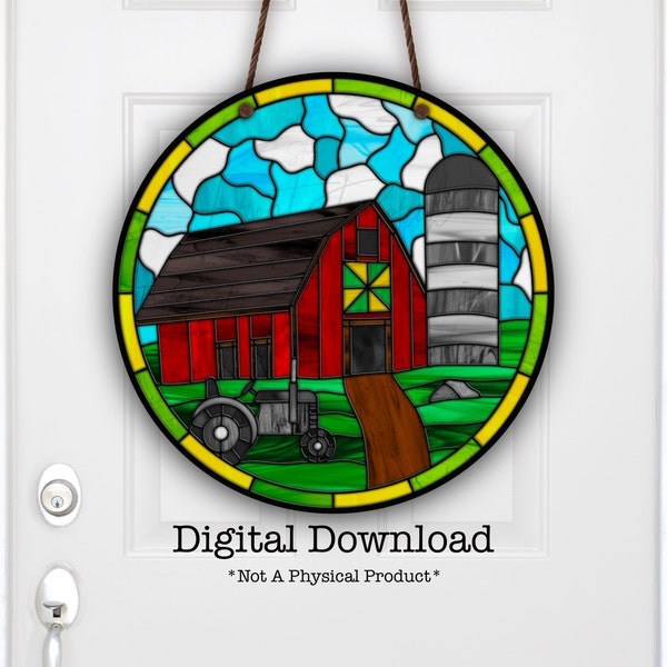 Stained Glass Farm Scene Png - Etsy