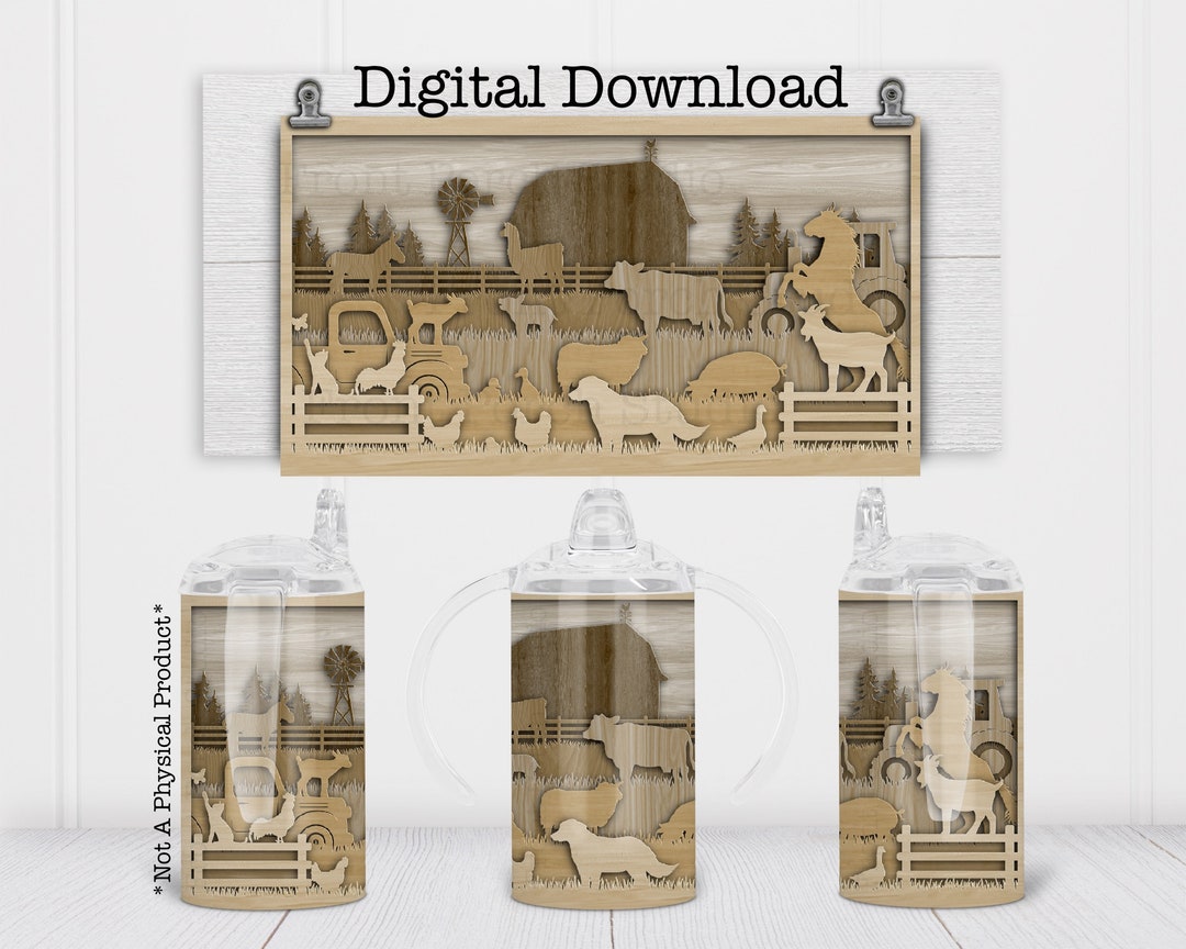 Farm Animals, Sublimation 12 Oz Kid's Straight Sippy Cup Tumbler Wrap ...