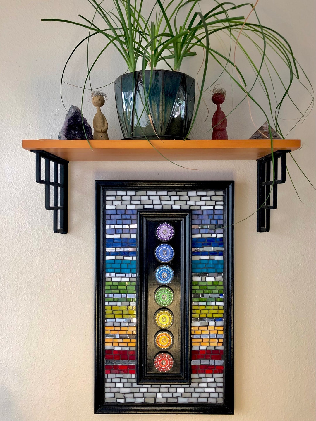 Chakra Mixed Media Mosaic- Silver Sanskrit Symbols- Yoga Studio Living ...