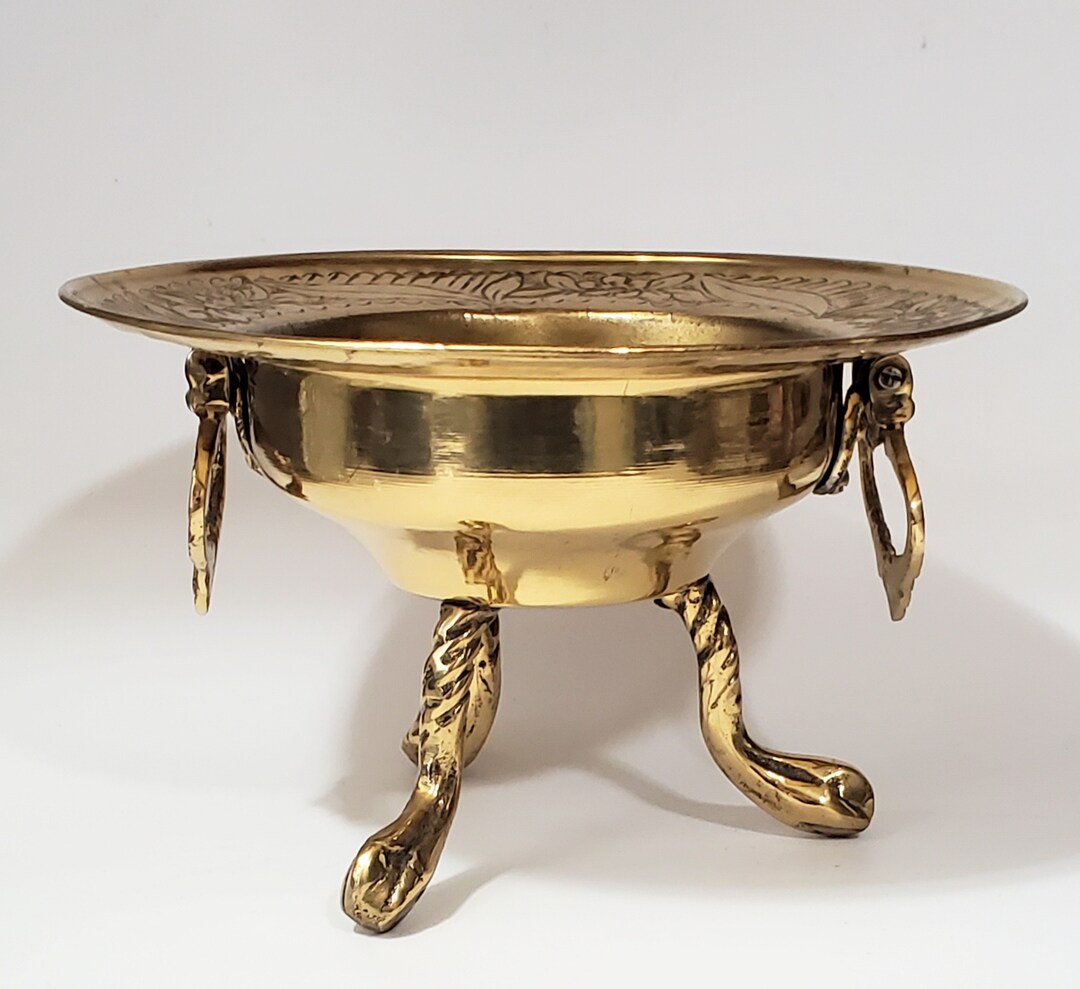 Vintage Brass Bowl Compote Twisted Tri Footed Decorative Ornate Candle ...
