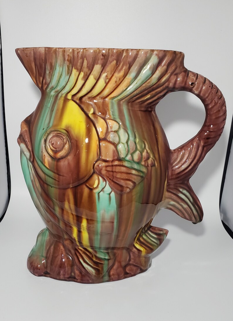 Mexican Fish Shape Pitcher Beautiful Majolica Dripware Pottery - Etsy