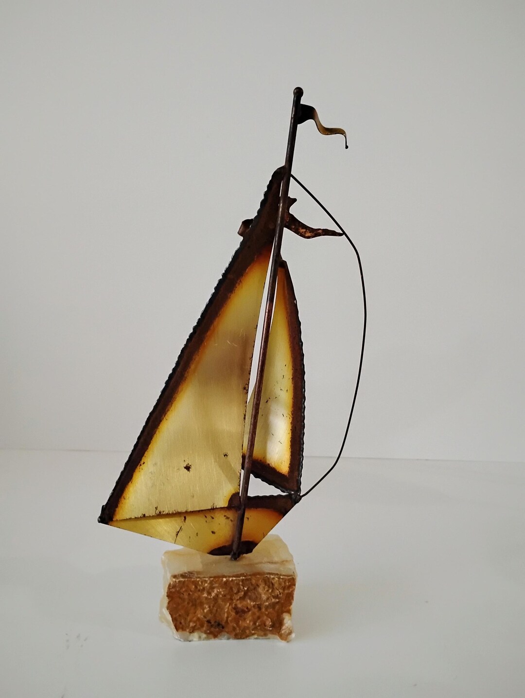Signed Mario Jason Torch Cut Sailboat Brass Onyx Stone Base Nautical - Etsy