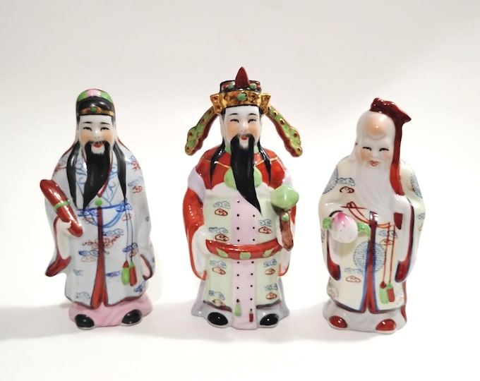 Sanxin Three Chinese Deities Fu Lu Shou Figurines Porcelain Hand ...