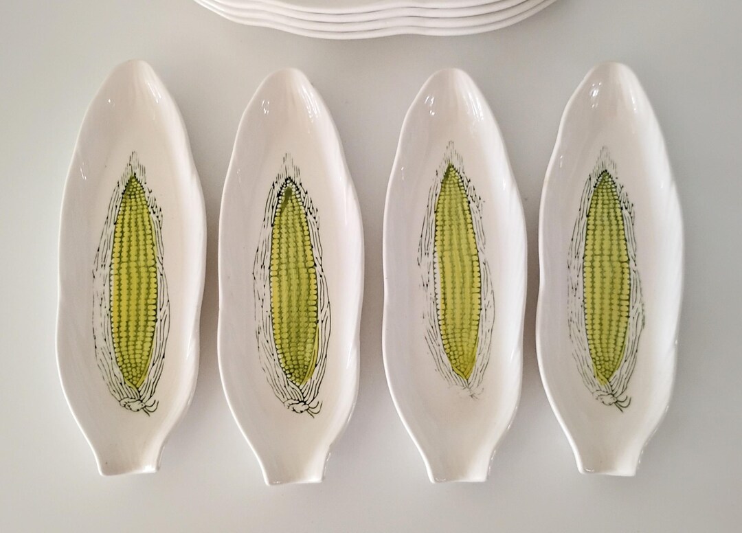 8X Vintage Ceramic Corn on the Cob Yellow Green Dishes Set of Eight - Etsy