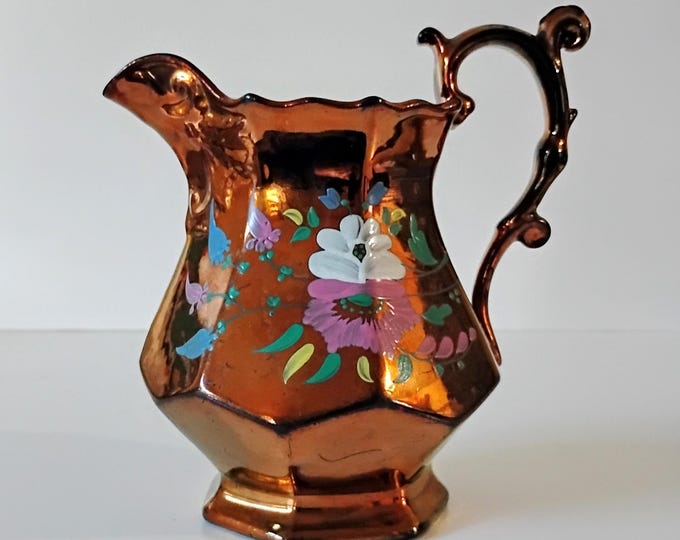 Copper Luster Pitcher Hand Painted Flowers English Victorian Pottery - Etsy