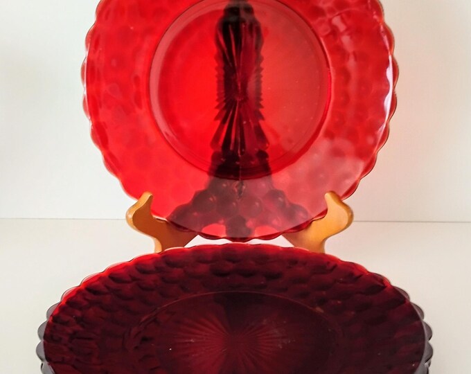 Set of 4 Anchor Hocking Royal Ruby Red Bubble Glass Dinner Plates ...
