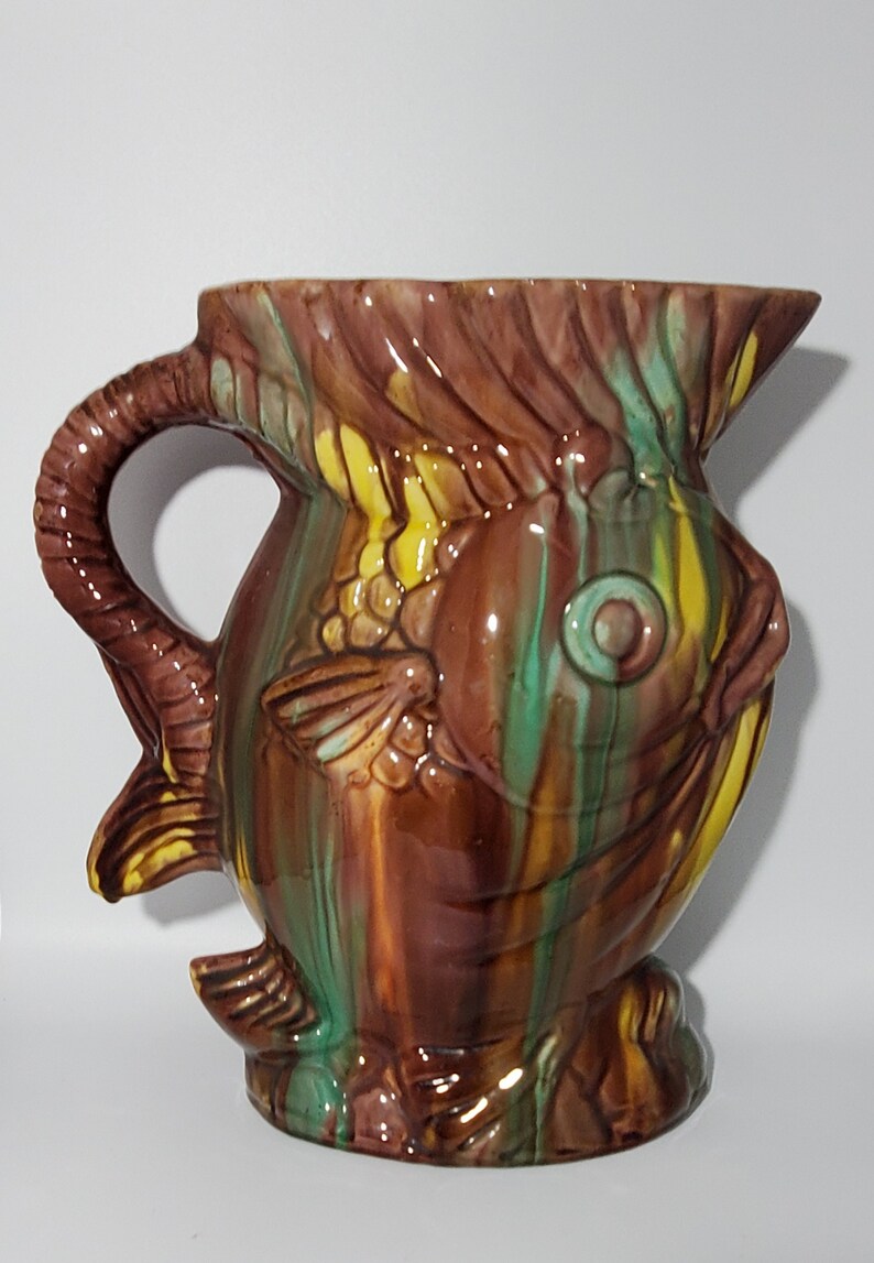 Mexican Fish Shape Pitcher Beautiful Majolica Dripware Pottery - Etsy