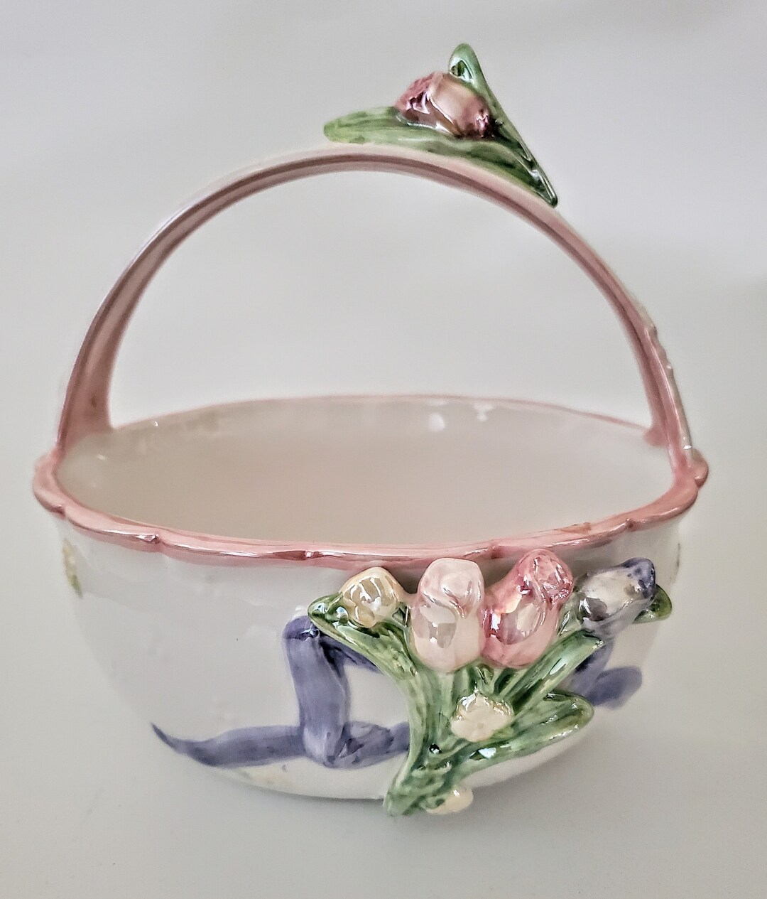 Bella Casa by Ganz Ceramic Basket With Handle Spring Easter Oval Basket ...