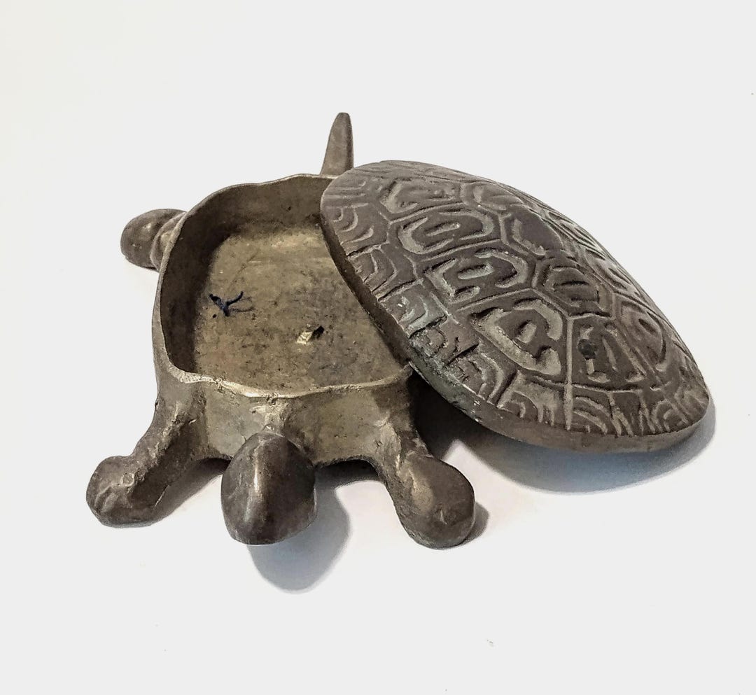 Vintage Brass Turtle Trinket Box Embossed Decorative Storage Figurine ...