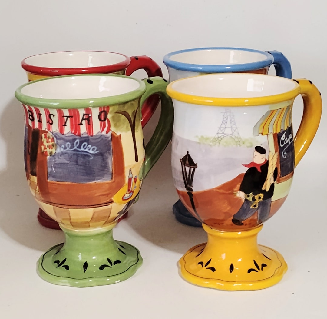 Certified International Jennifer Brinley French Bistro Pedestal Mugs ...