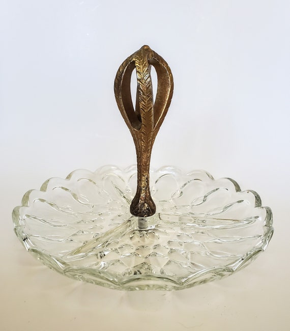 Vintage Anchor Hocking Tidbit Tray With Gold Tone Brass Handle - Etsy
