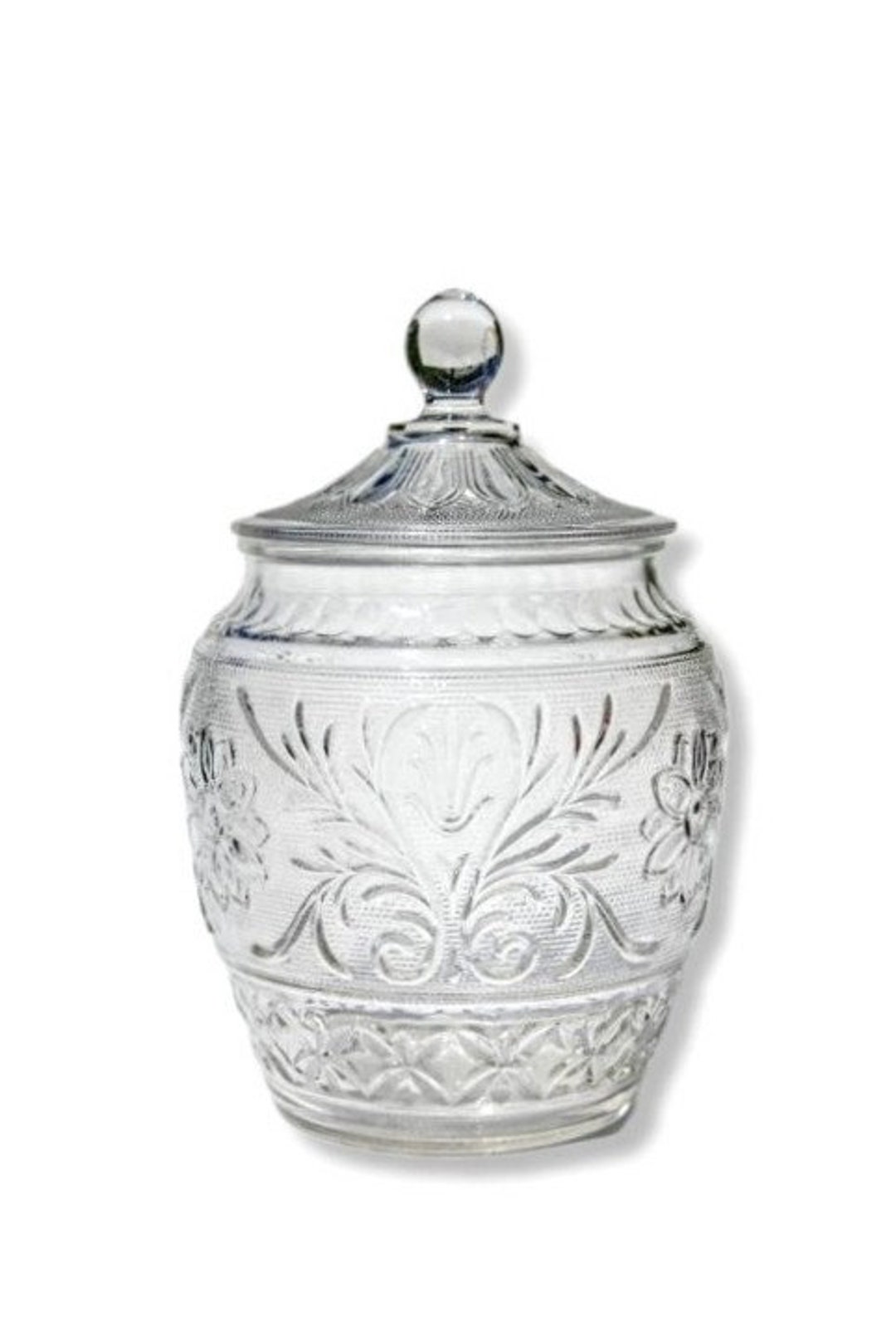 Vintage Anchor Hocking Sandwich Daisy Cookie Jar With Lid Clear Glass ...