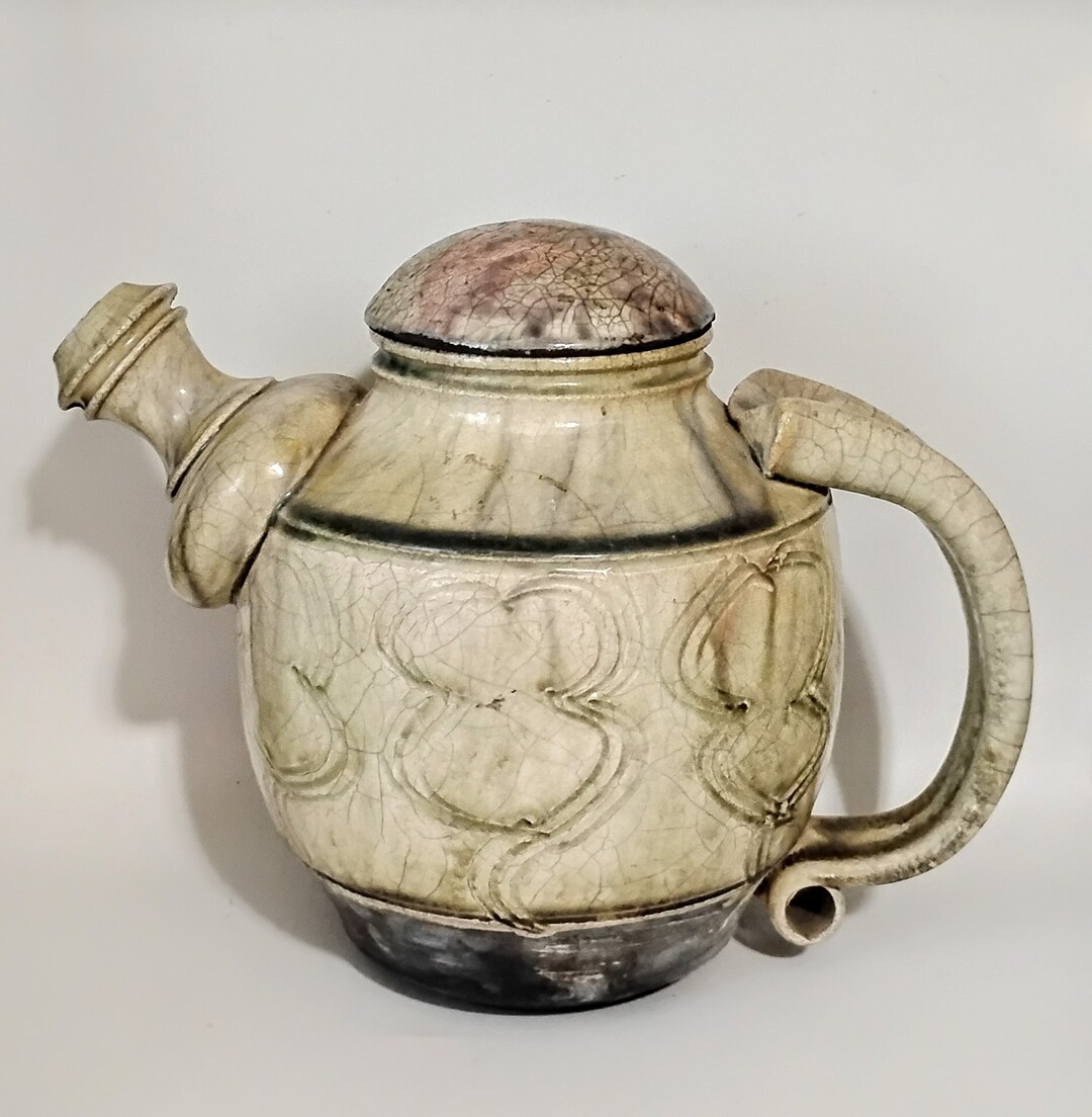 Vintage Rare Pottery Pot W Lid Signed Etched Tones - Etsy