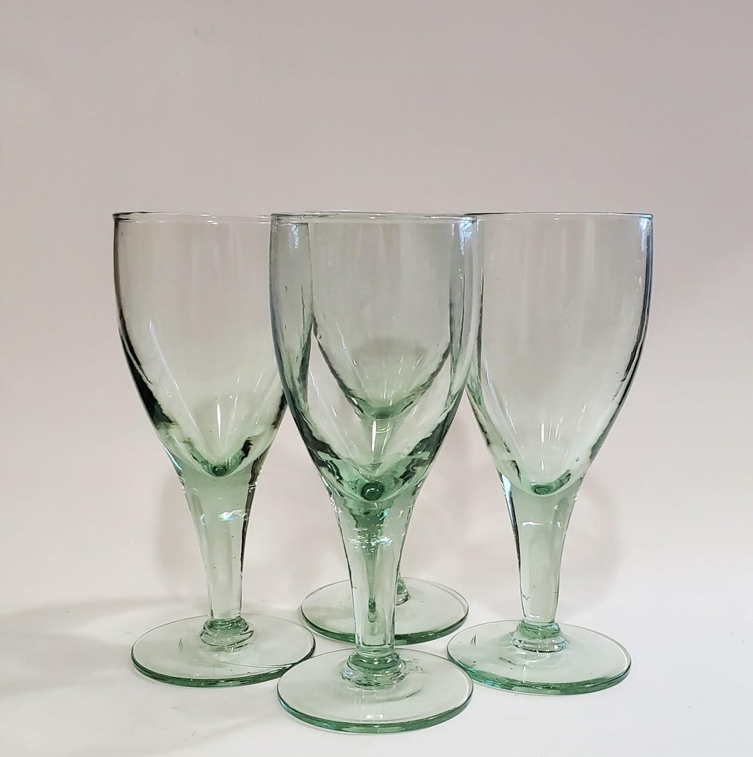 Hand Blown Aqua Glass Wine Goblets Sturdy Barware Glasses Handcrafted ...