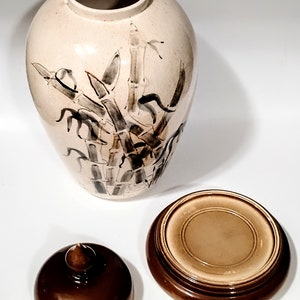 Vintage Bamboo Ginger Jar Urn Flower Vase W Lid Base Duncan Enterprise ...