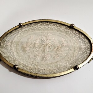 Antique Ornate Vanity Footed Tray Normandy Lace Insert in Glass With ...